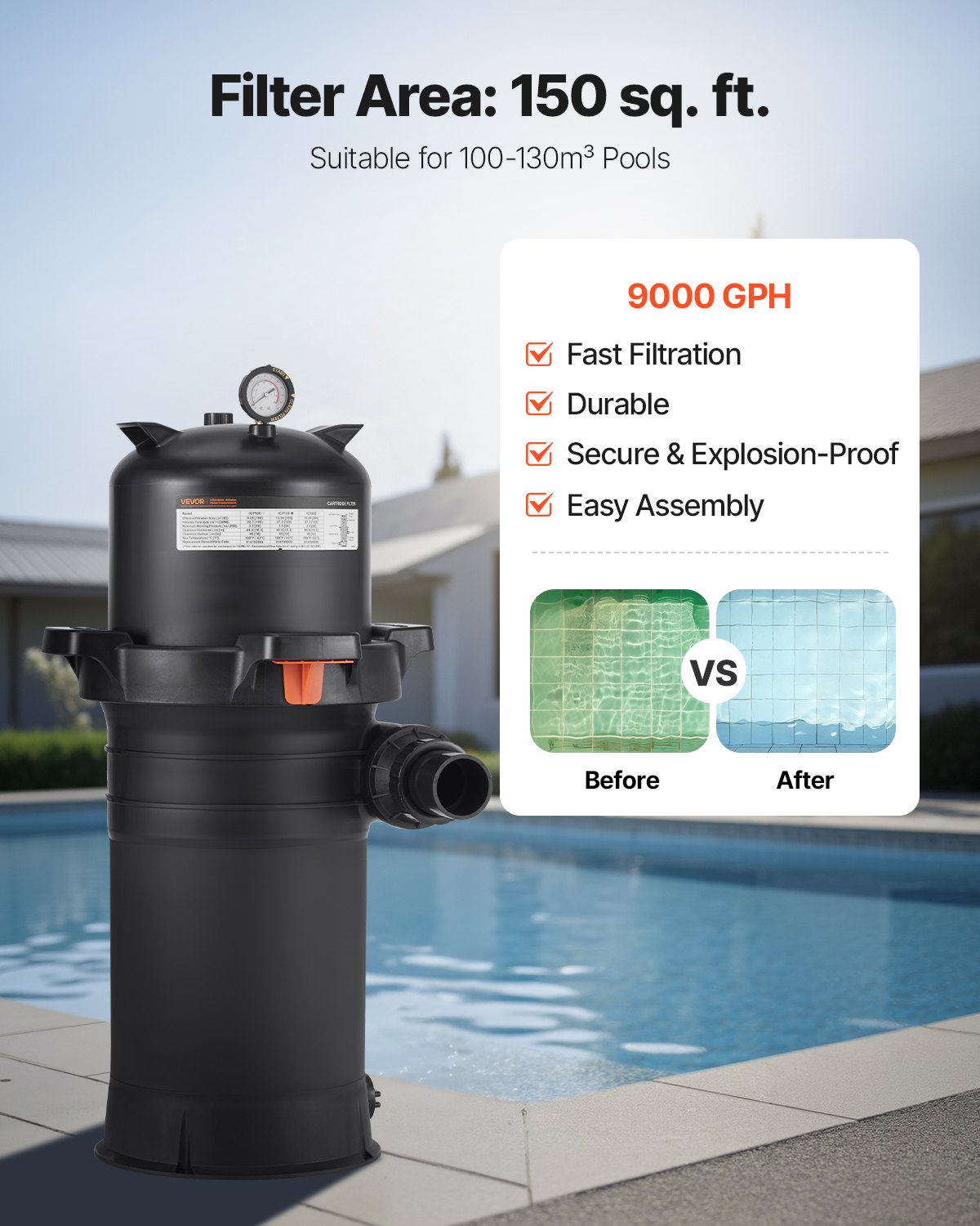 VEVOR Filter Cartridge for Pool | High-Efficiency Cleaning