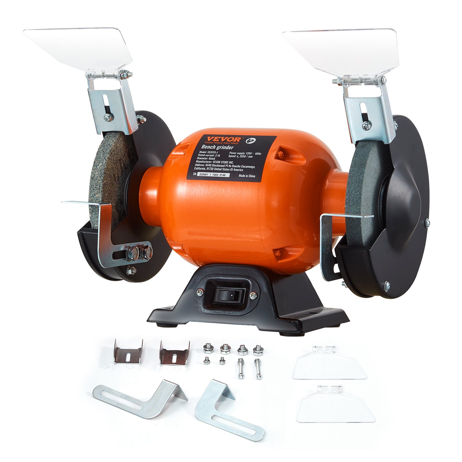 VEVOR Bench Grinder, 6 inch Single Speed Bench Grinder with 2.1A ...