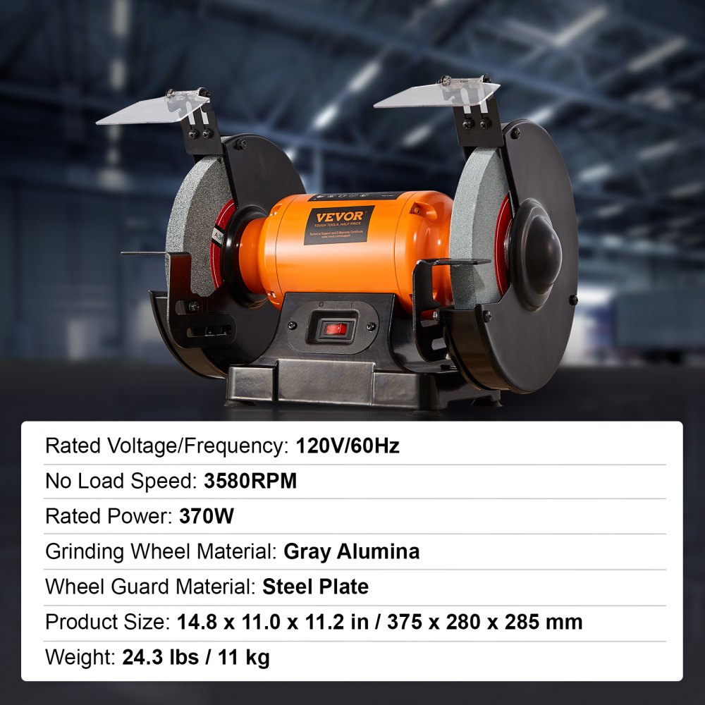 VEVOR Bench Grinder, 8 inch Single Speed Bench Grinder with 3A ...
