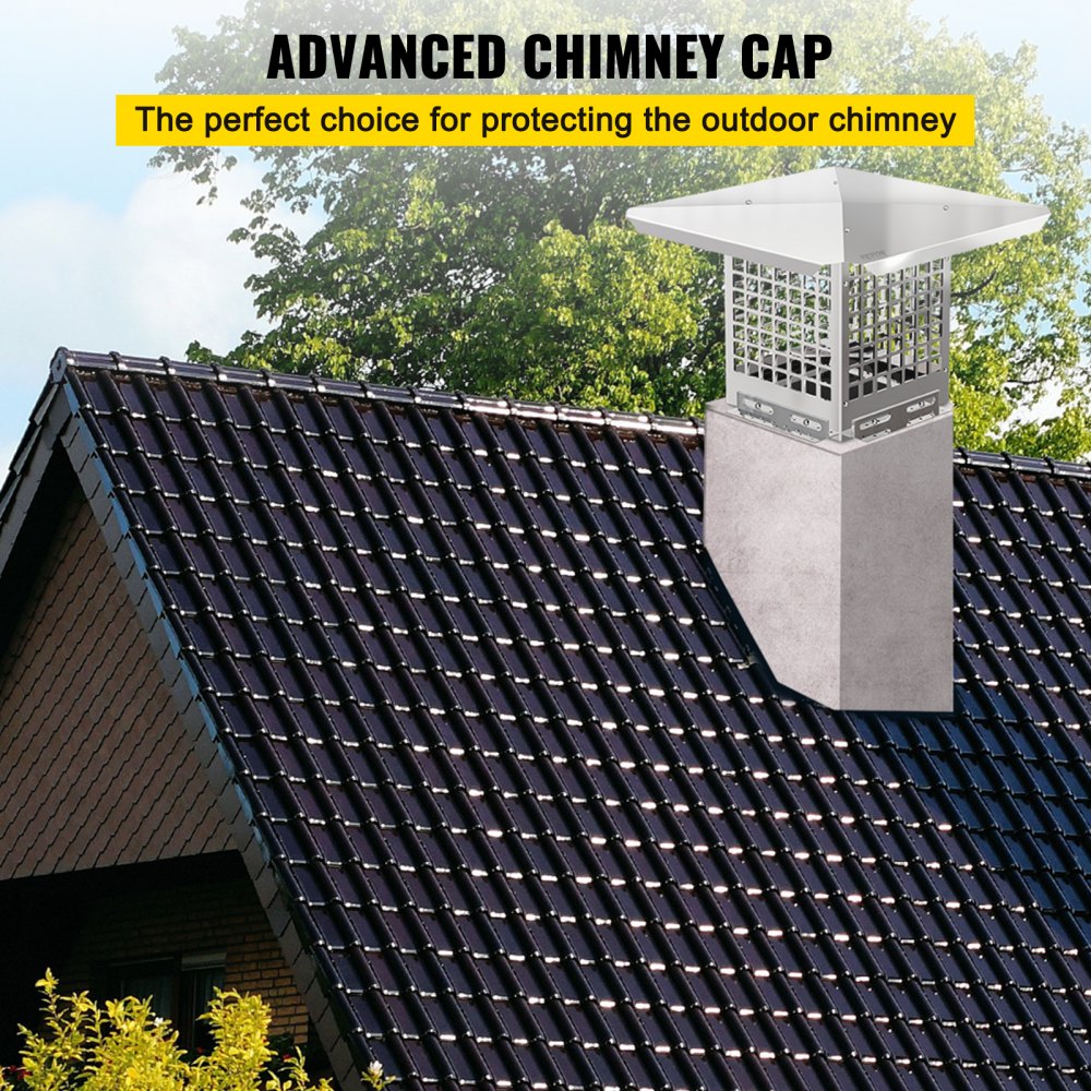 VEVOR Chimney Cap, 8" x 8" Flue Caps, 304 Stainless Steel Fireplace ...