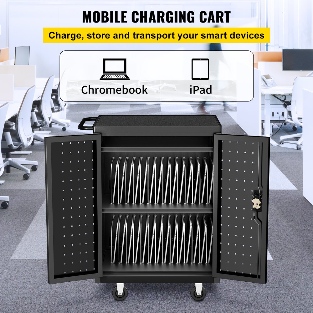 VEVOR Mobile Charging Cart, 32 Device, Two-Layer Charging Cabinet for ...