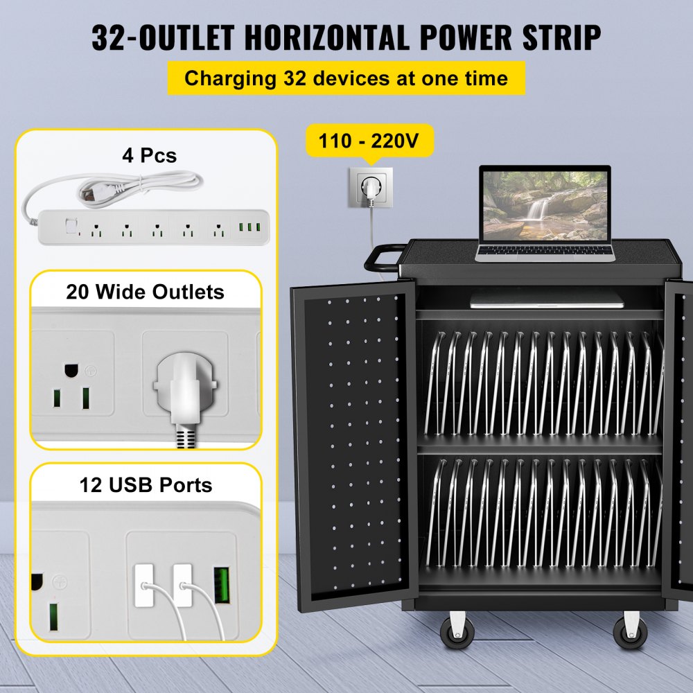 VEVOR Mobile Charging Cart, 32 Device, Two-Layer Charging Cabinet for ...