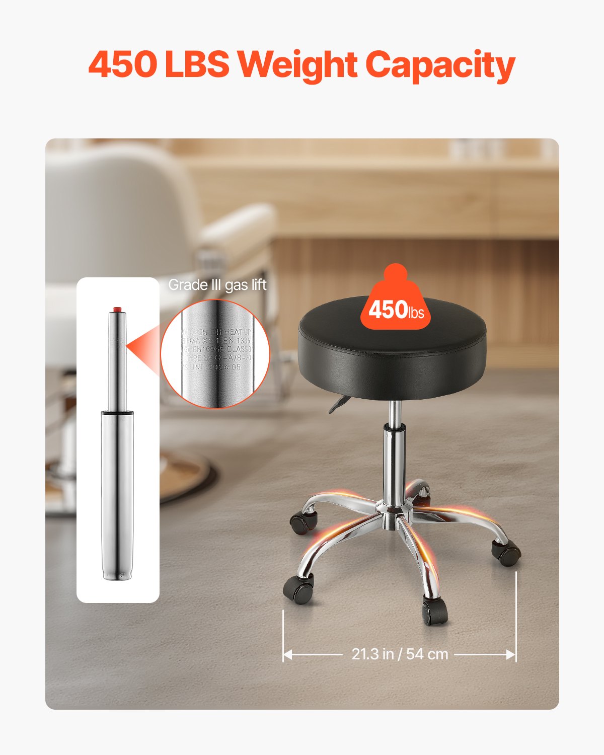 Round Rolling Stool Swivel Work Stool with Wheels Height Adjustable ...