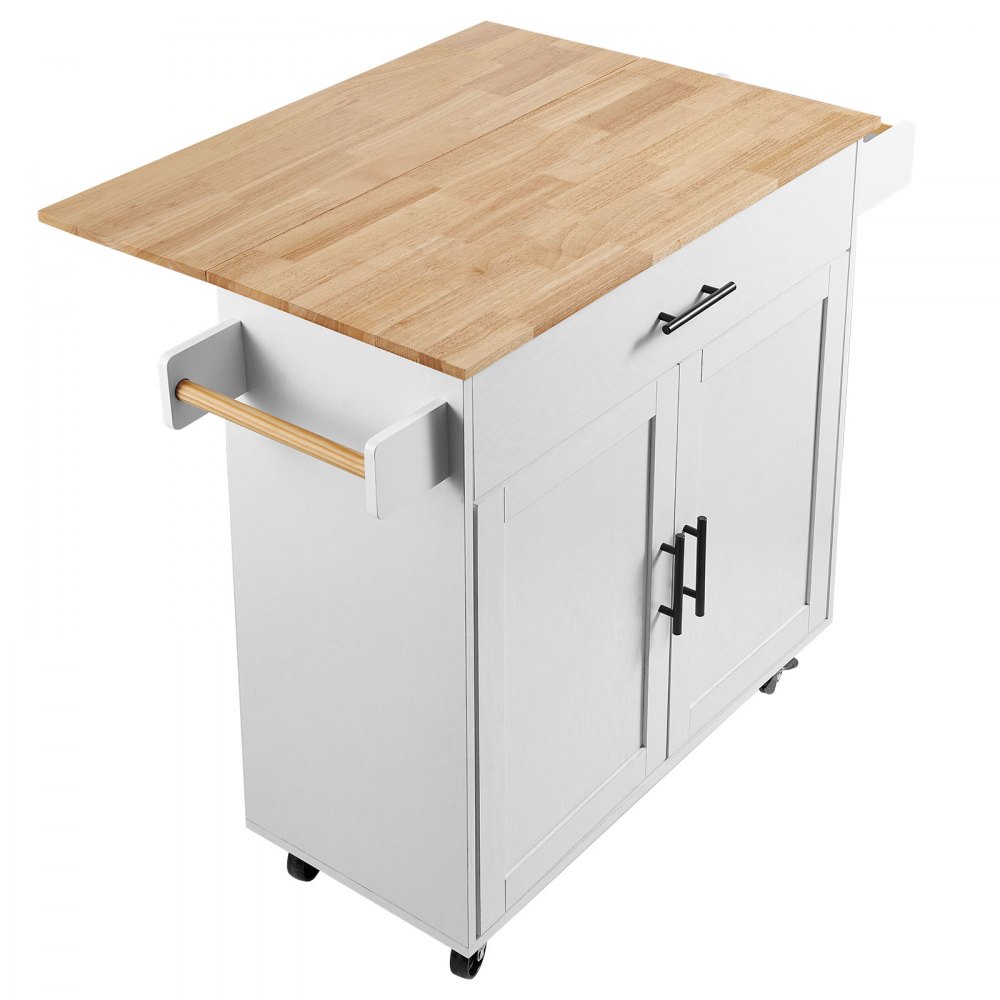 VEVOR Kitchen Island Cart with Solid Wood Top, 900mm Width Mobile Carts ...