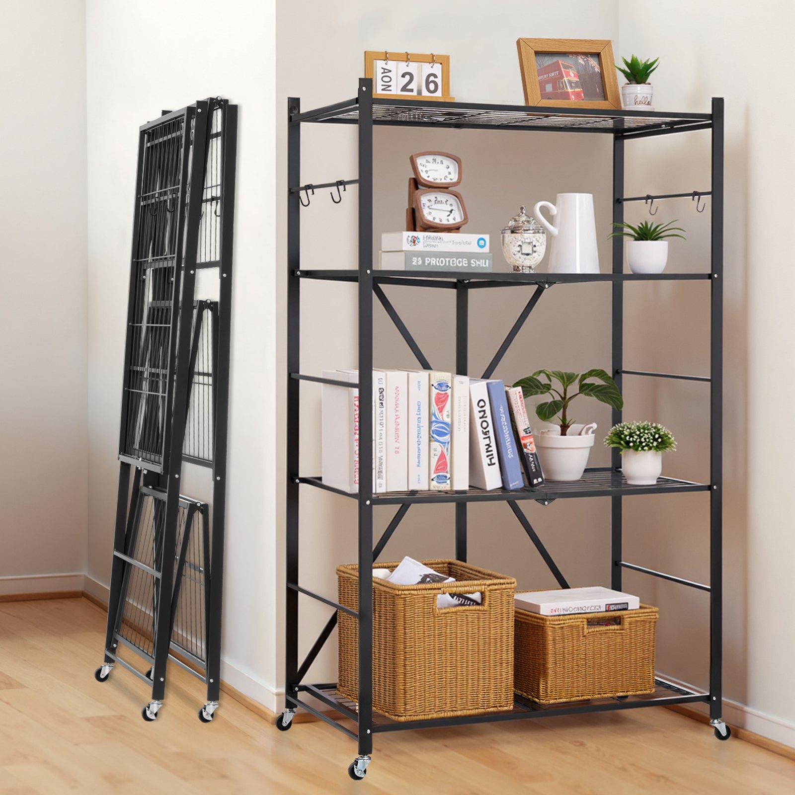 VEVOR 4-Tier Foldable Storage Shelf, 36W x 21D x 60H Inch Folding Metal ...