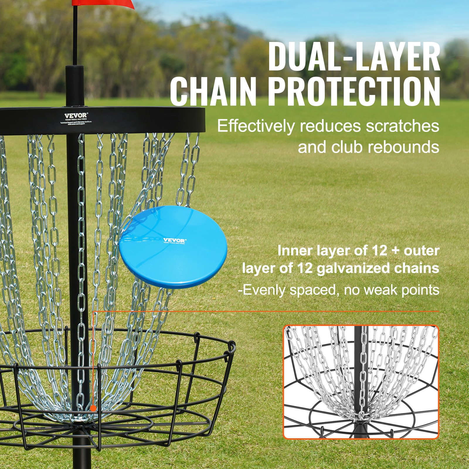 VEVOR Disc Golf Basket, 24-Chains Portable Disc Golf Target Hole, Heavy ...
