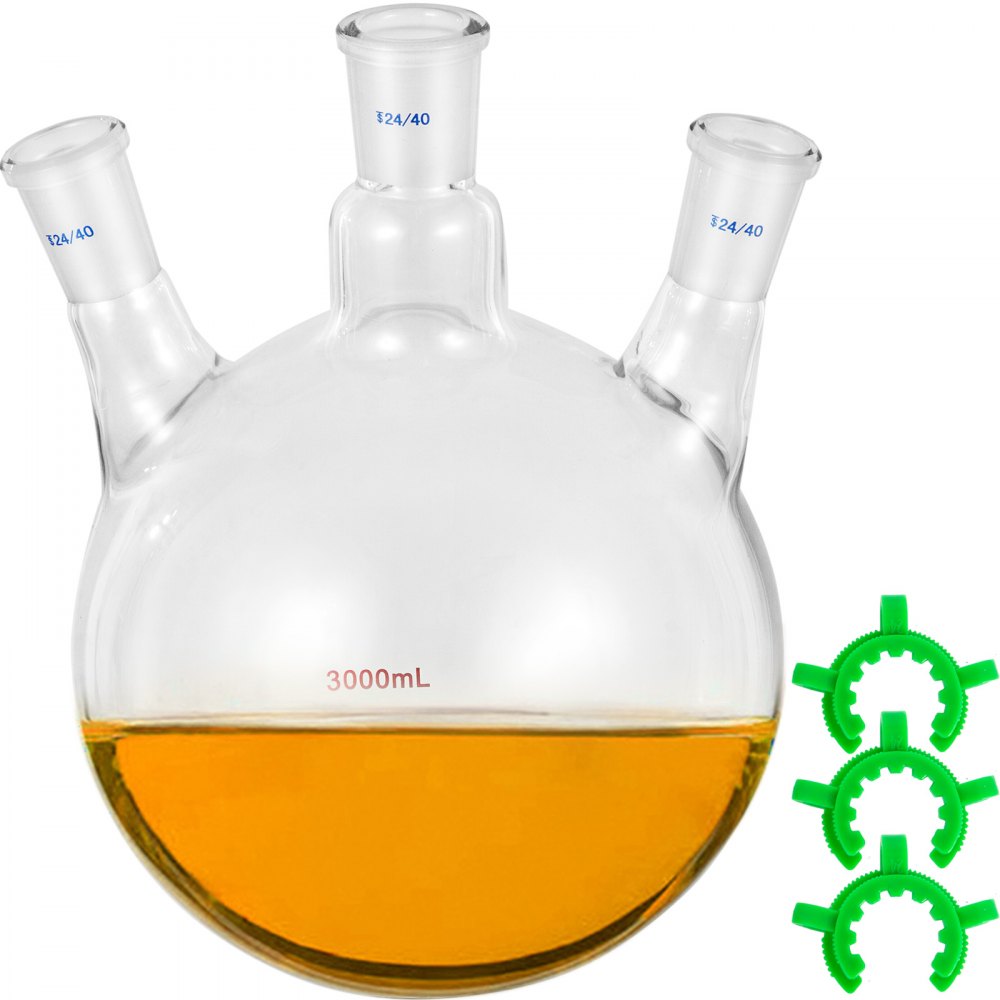 VEVOR Round Bottom Flask Receiving Flask 3L, Reaction Flask 3 Neck ...