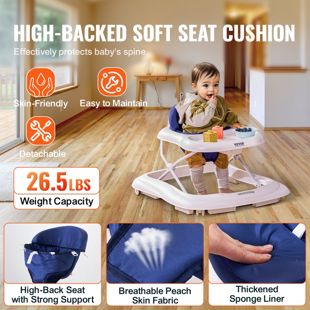 VEVOR Baby Walker, Foldable Baby Walkers with 3-Level Adjustable Height ...