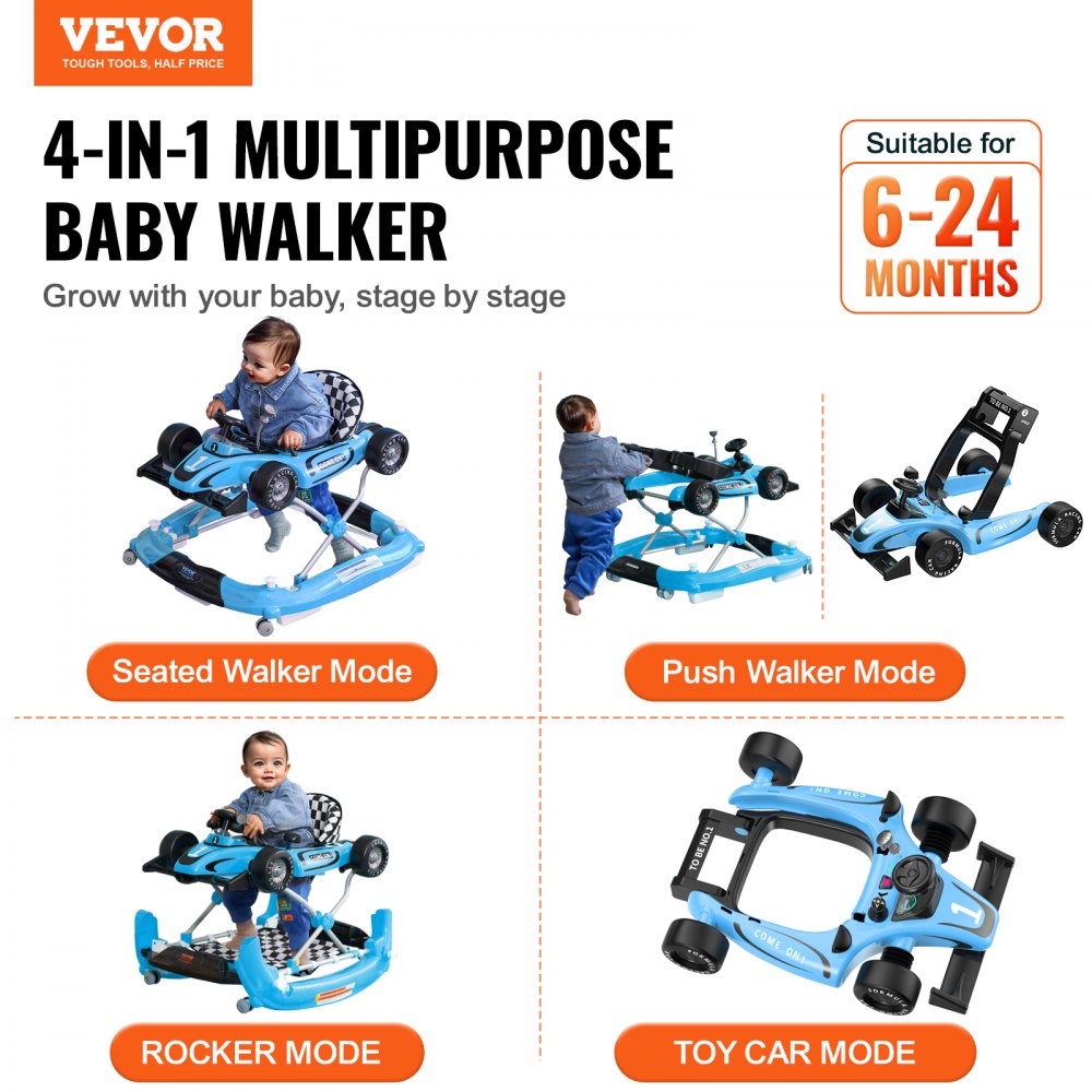 VEVOR 4-in-1 Baby Walker, Foldable Baby Activity Center with Wheels ...