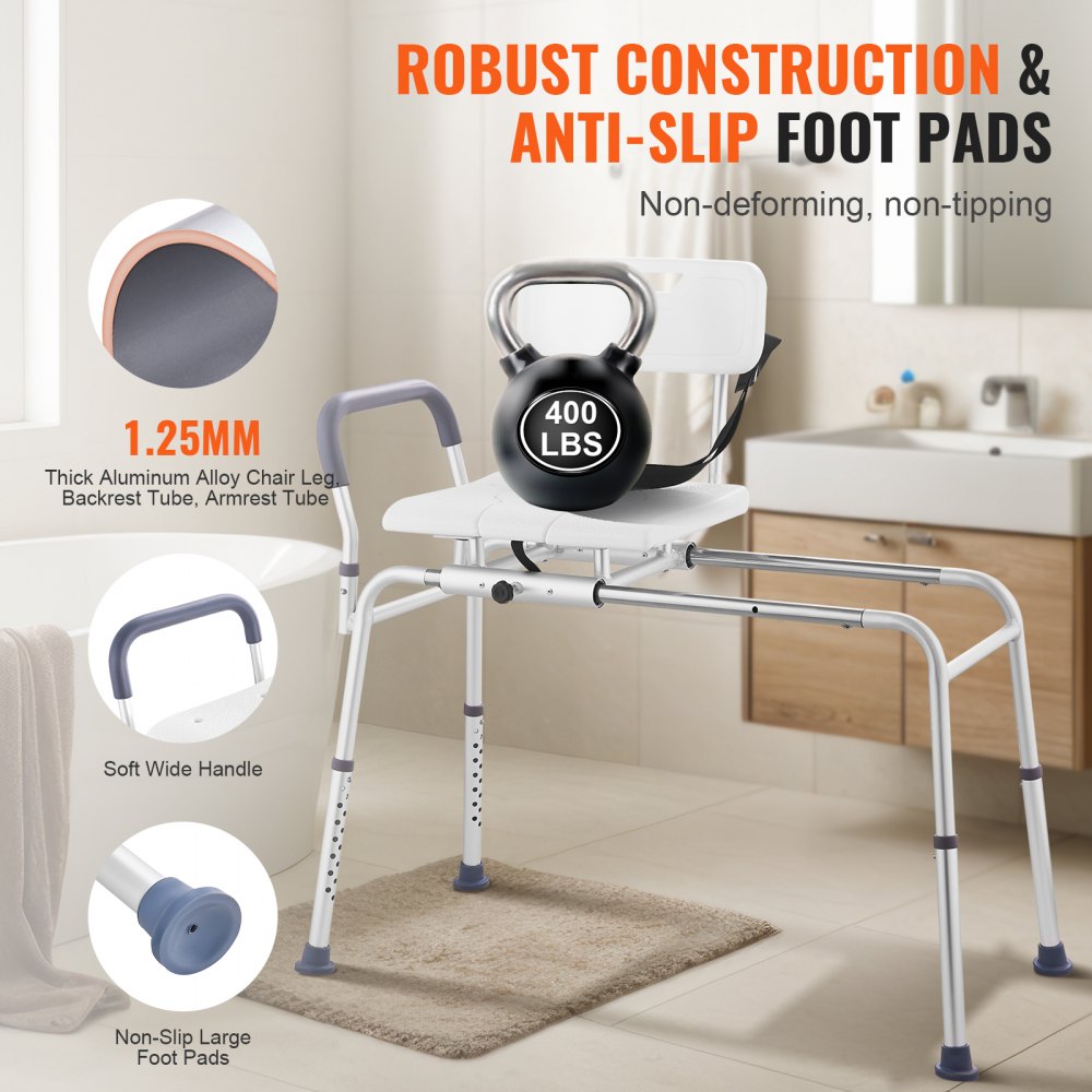 VEVOR Sliding Tub Transfer Bench Shower Chair & Cut-Out Seat Reversible ...