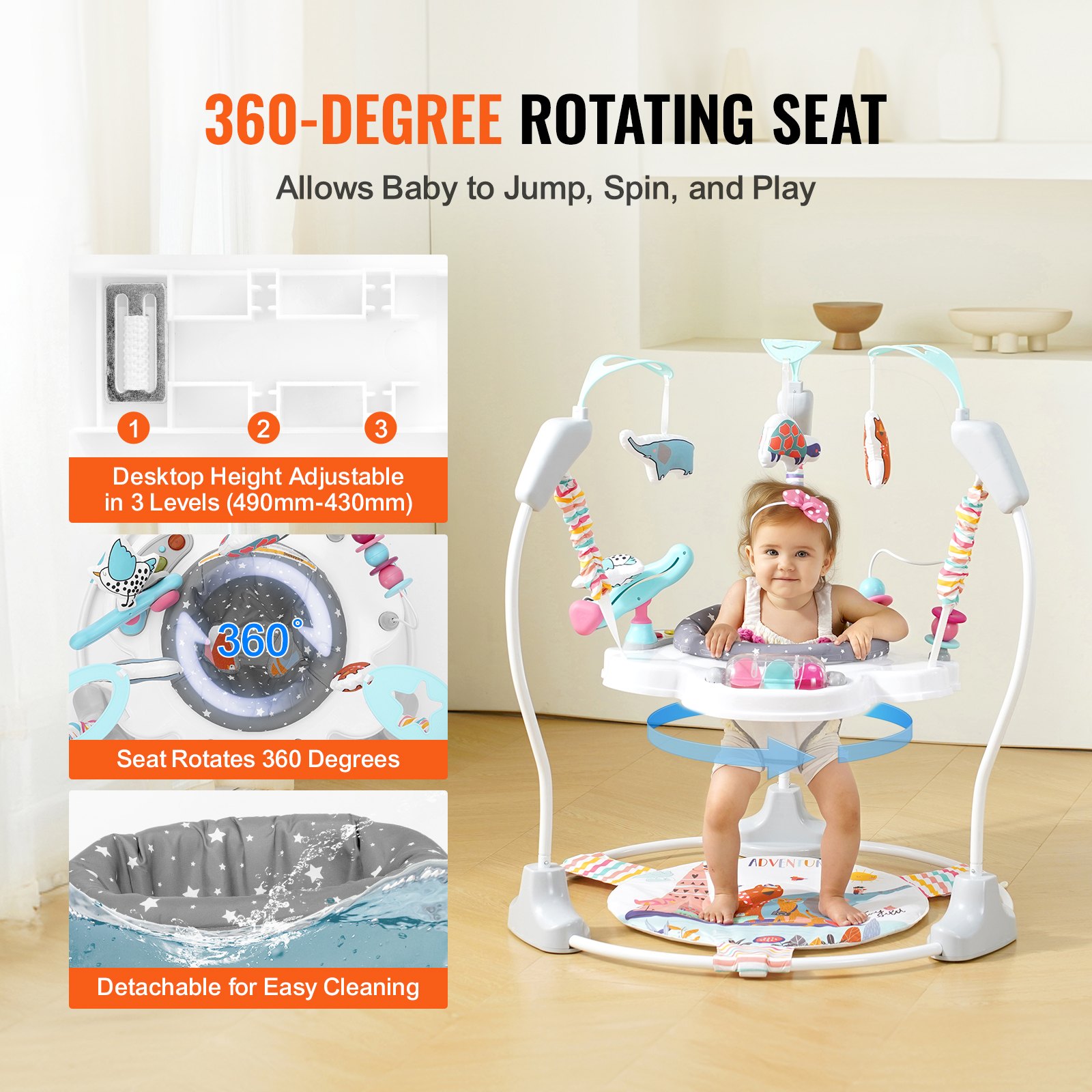 VEVOR Baby Bouncer, Baby Activity Center 360° Rotation & Adjustable ...