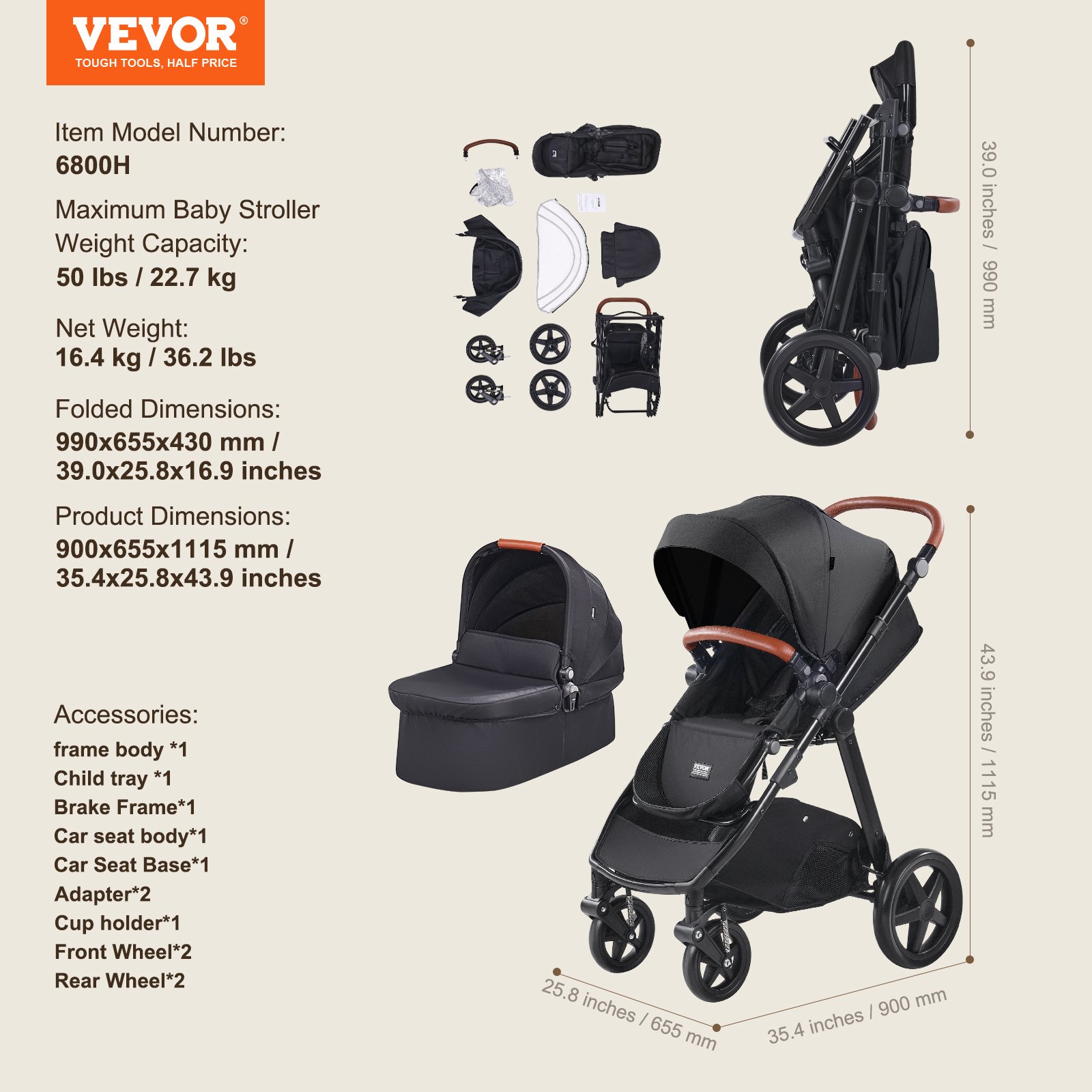 VEVOR Stroller Travel System With Bassinet Playard Baby Combo Set 2-in ...