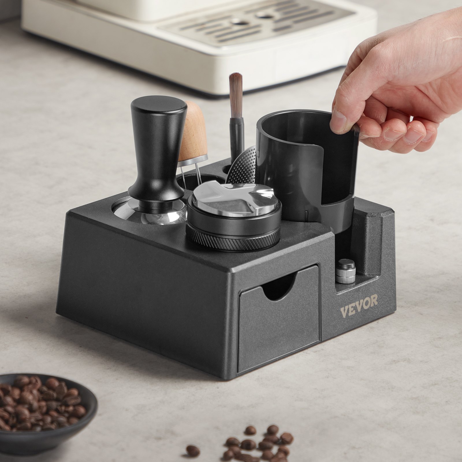 VEVOR Espresso Tamping Station – ABS Base, Drawer, 4-in-1
