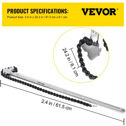 VEVOR 24inch Chain Wrench Carbon Steel Chain Pipe Wrench Heavy Duty 6 ...
