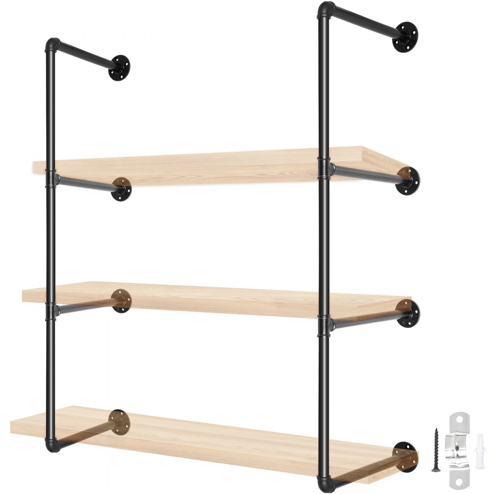 VEVOR Industrial Pipe Shelves 3-Tier Wall Mount Iron Pipe Shelves 2 PCS ...