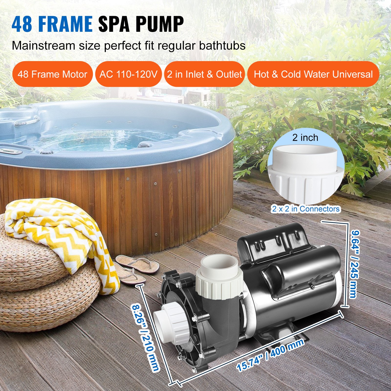 VEVOR 2 Speed SPA Pump, 48-Frame, AC 110-120V Hot Tub SPA Pump, 1.5HP ...