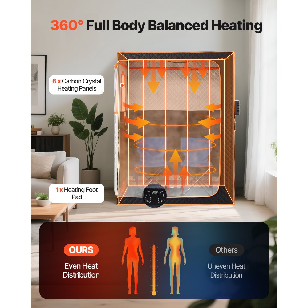 VEVOR 2 Person Portable Infrared Sauna for Home, Upgraded Full Body ...