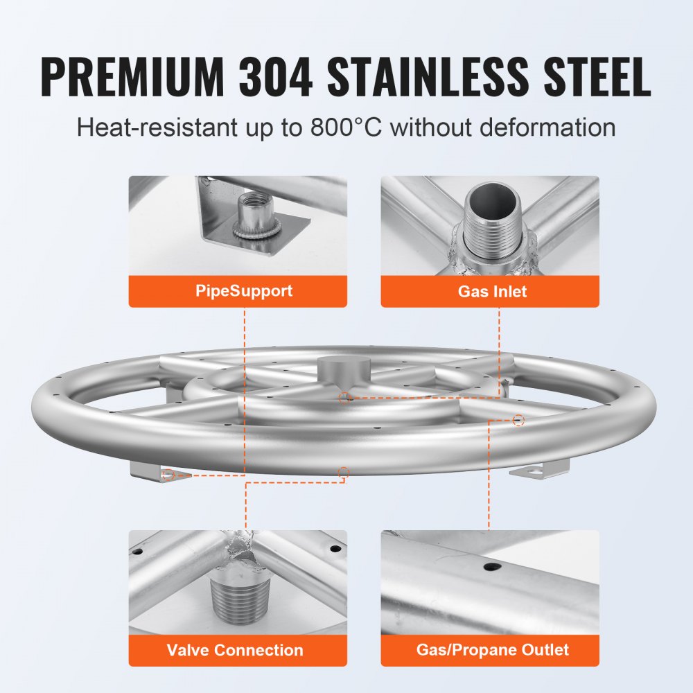 VEVOR Round Drop-in Fire Pit Pan 12 inch, Stainless Steel Fire Pit ...