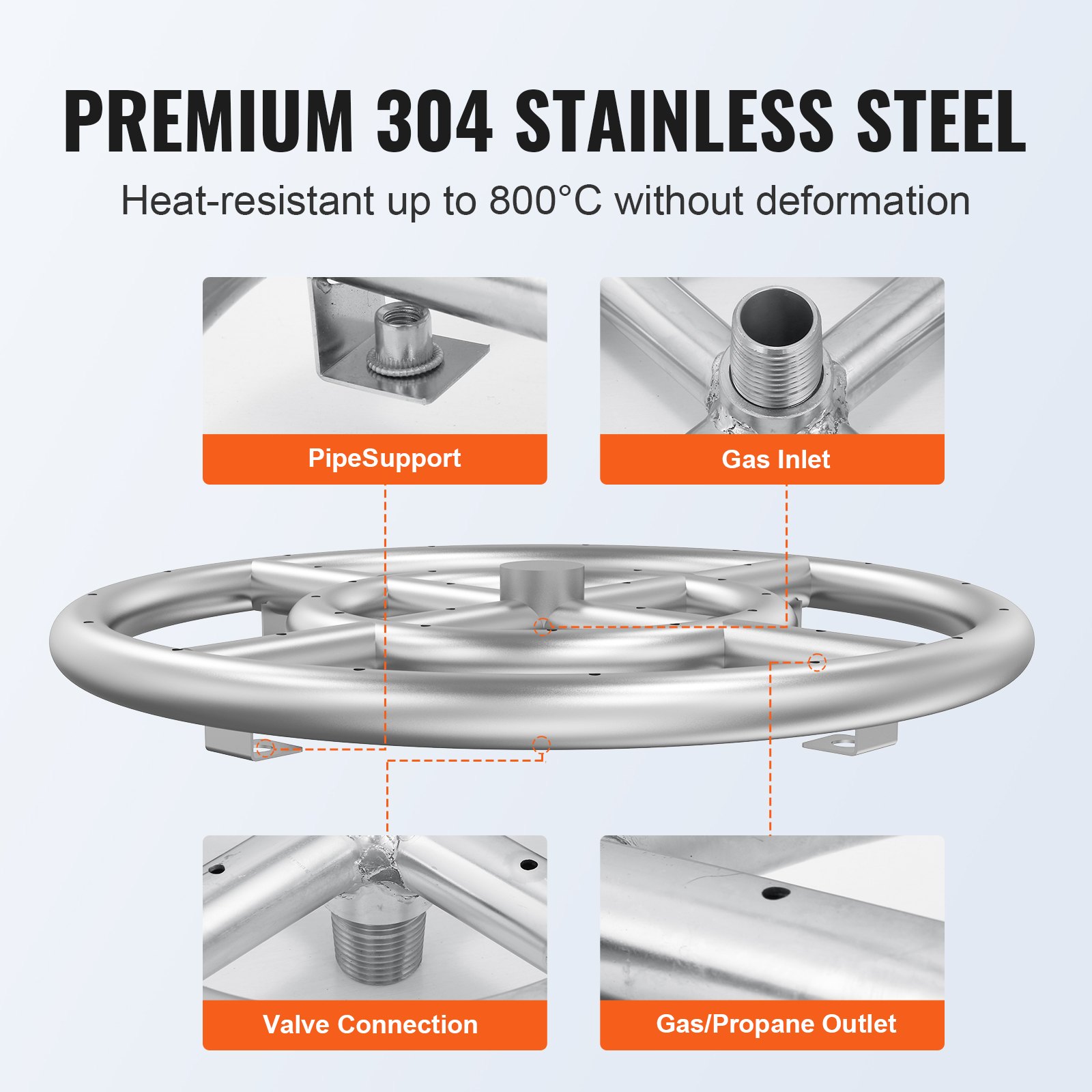 VEVOR Round Drop-in Fire Pit Pan 12 inch, Stainless Steel Fire Pit ...