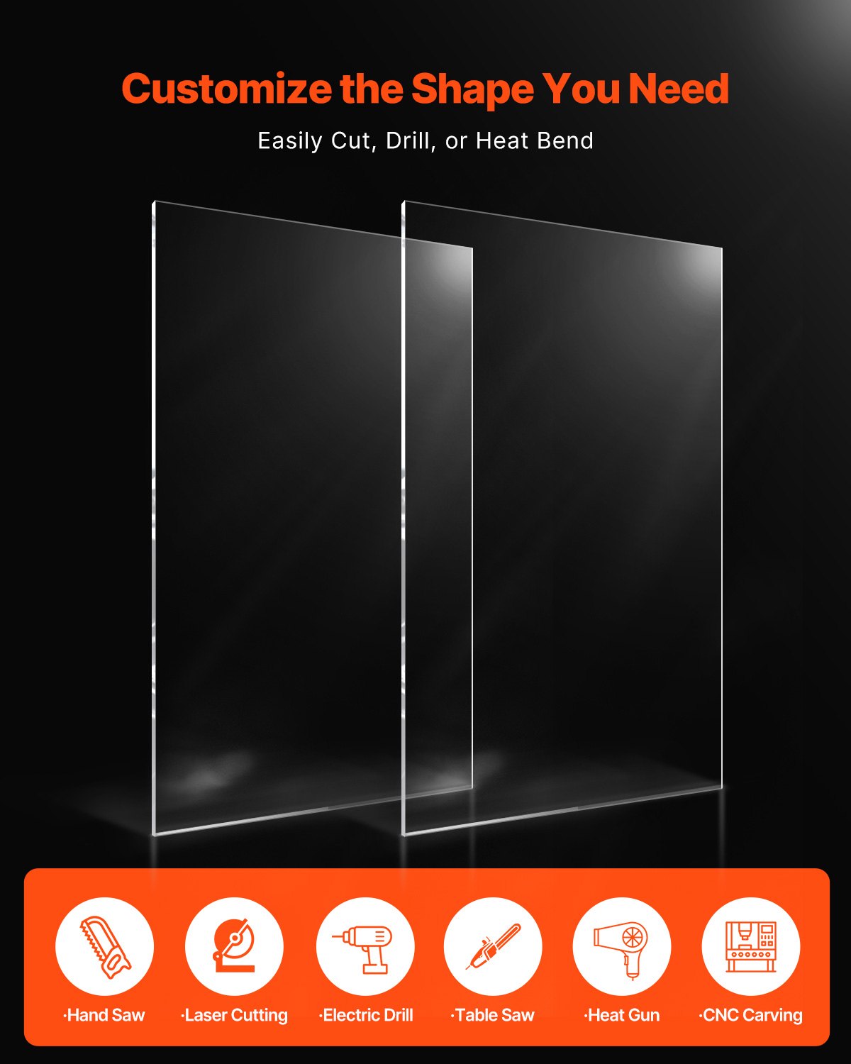 VEVOR Plexiglass Acrylic Sheets, 2-Pack Plastic Sheet, 24 x 48 Inch 1/8 ...