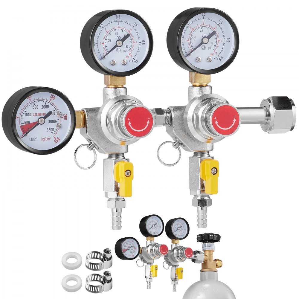 VEVOR Triple Gauge Regulator, CO2 Regulator Gauge with 0-60PSI, Heavy ...