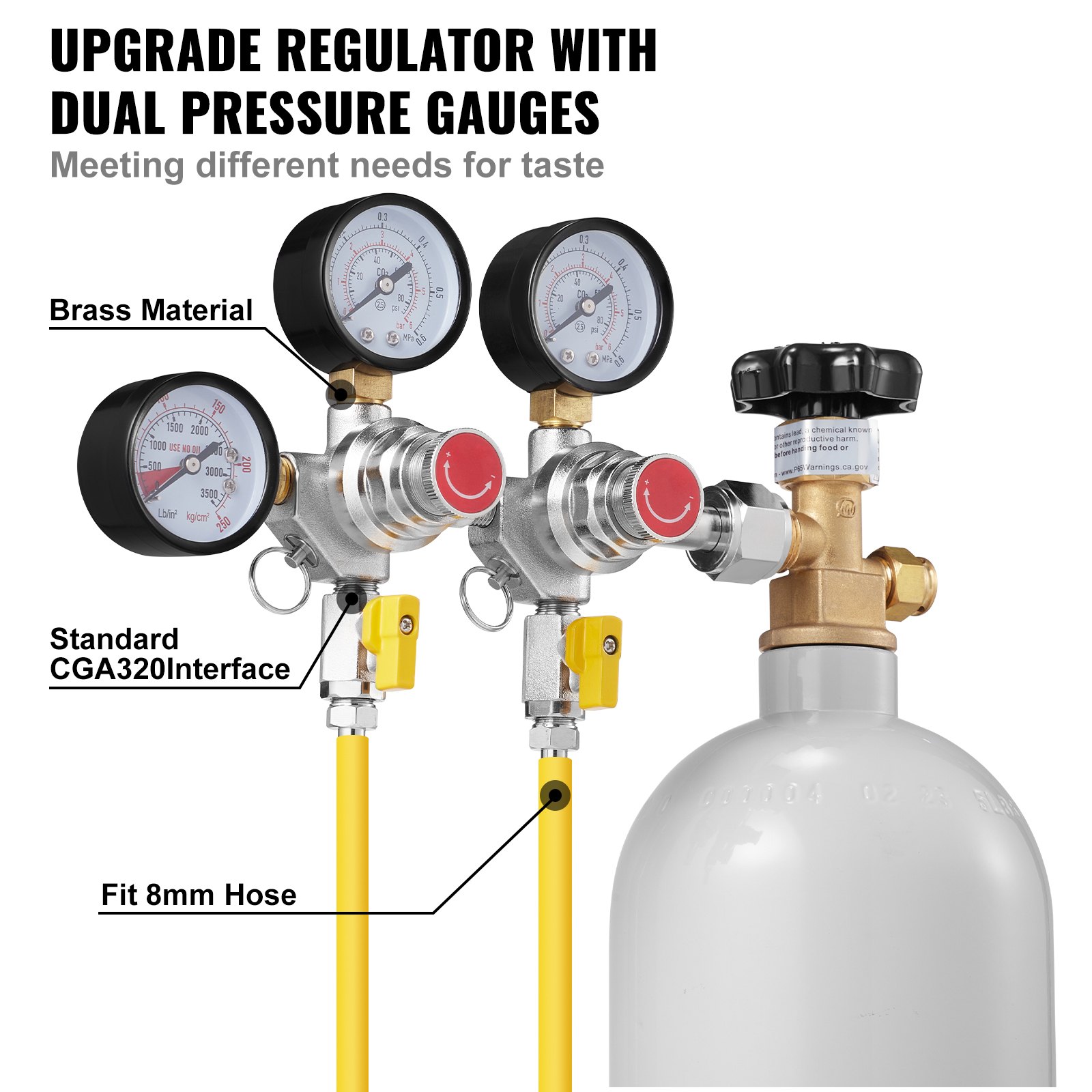 VEVOR Triple Gauge Regulator, CO2 Regulator Gauge with 0-60PSI, Heavy ...