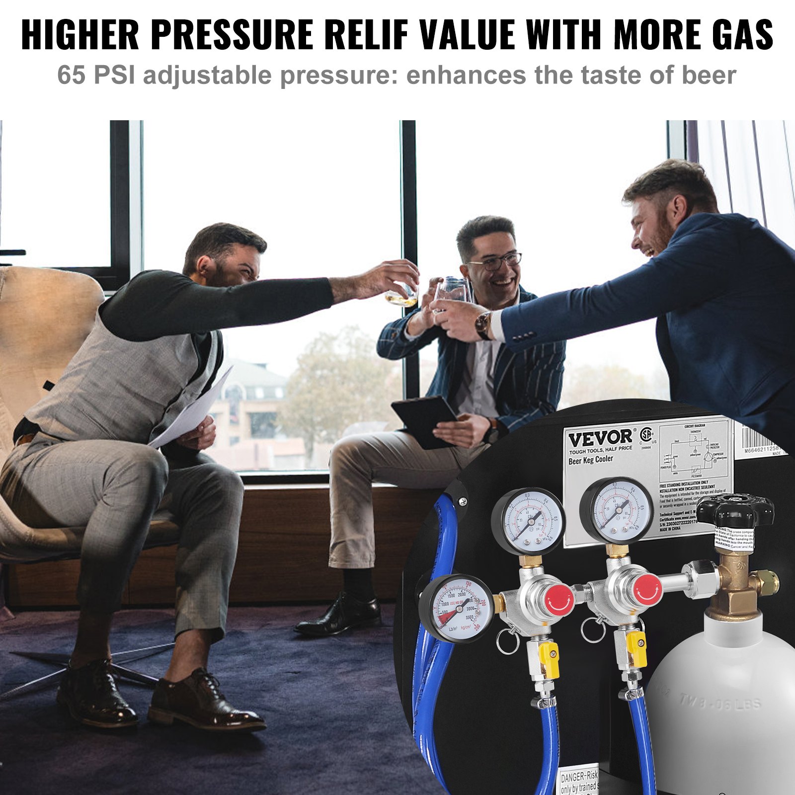 VEVOR Triple Gauge Regulator, CO2 Regulator Gauge with 0-60PSI, Heavy ...
