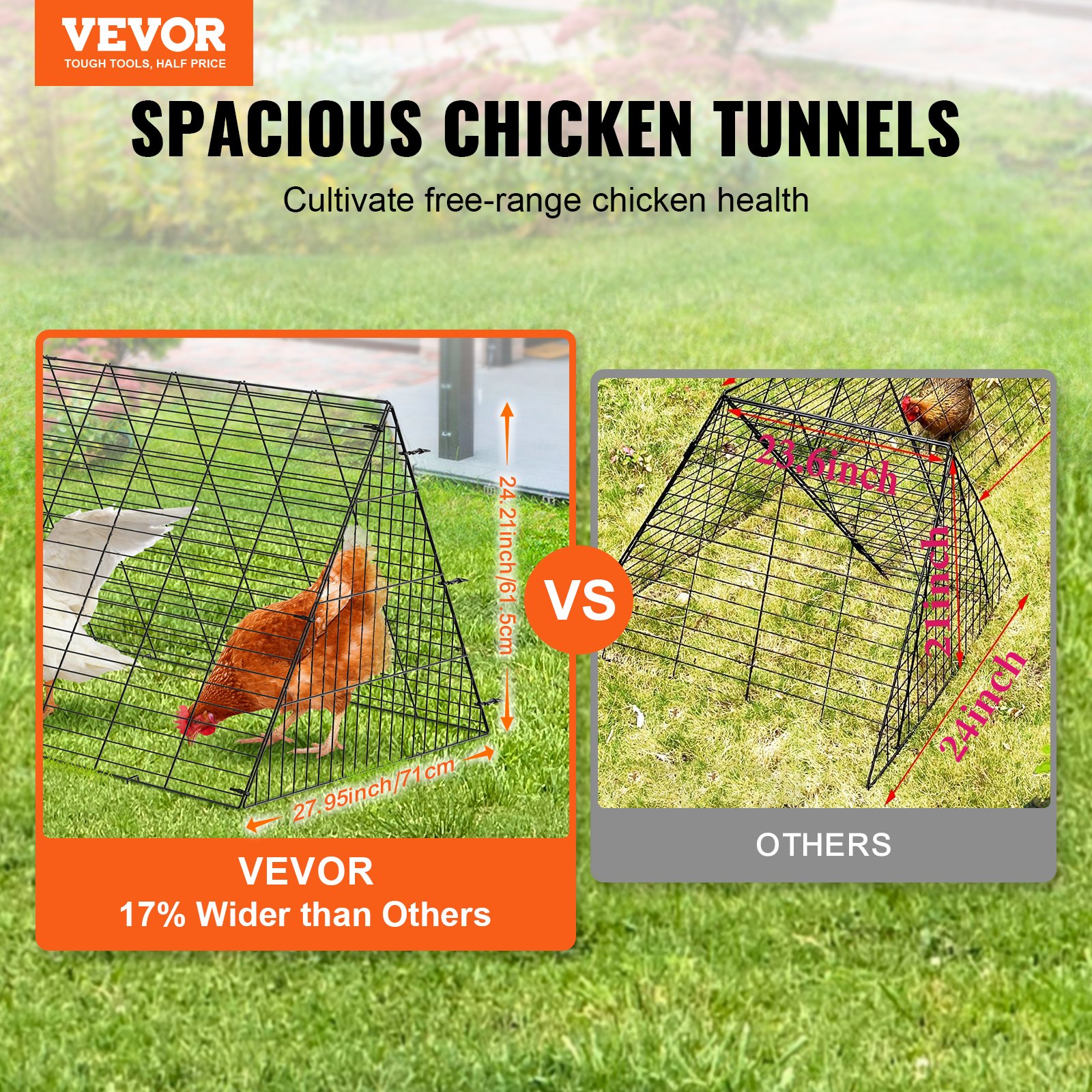 VEVOR Chicken Tunnels, 729 x 200 x 61.5cm(LxWxH) Chicken Tunnels for ...