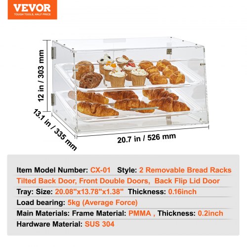 VEVOR Pastry Display Case, 2-Tier Commercial Countertop Bakery Display ...