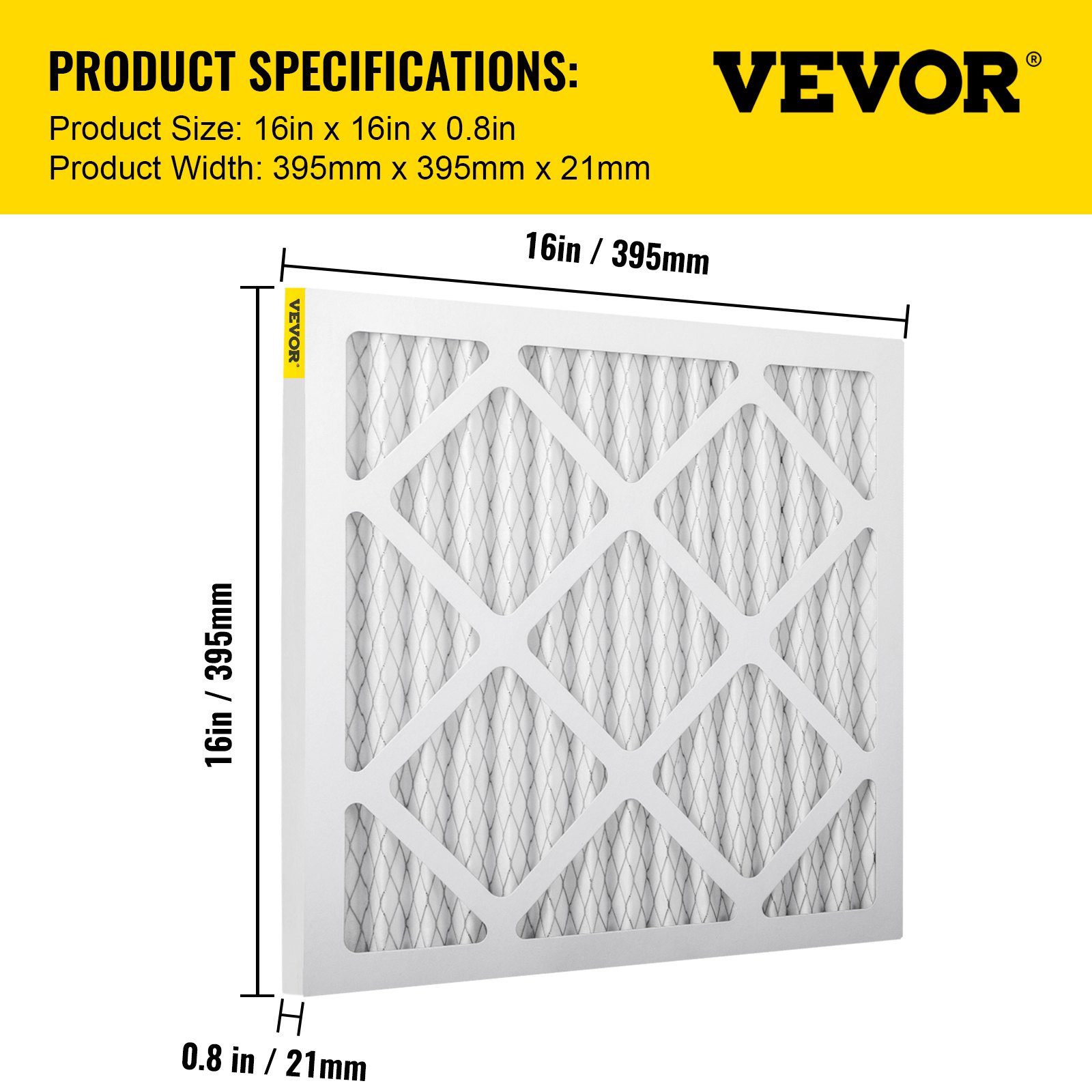 VEVOR HEPA Replacement Filter, 16''x16'' AC Filter, 12pcs HVAC Pleated ...