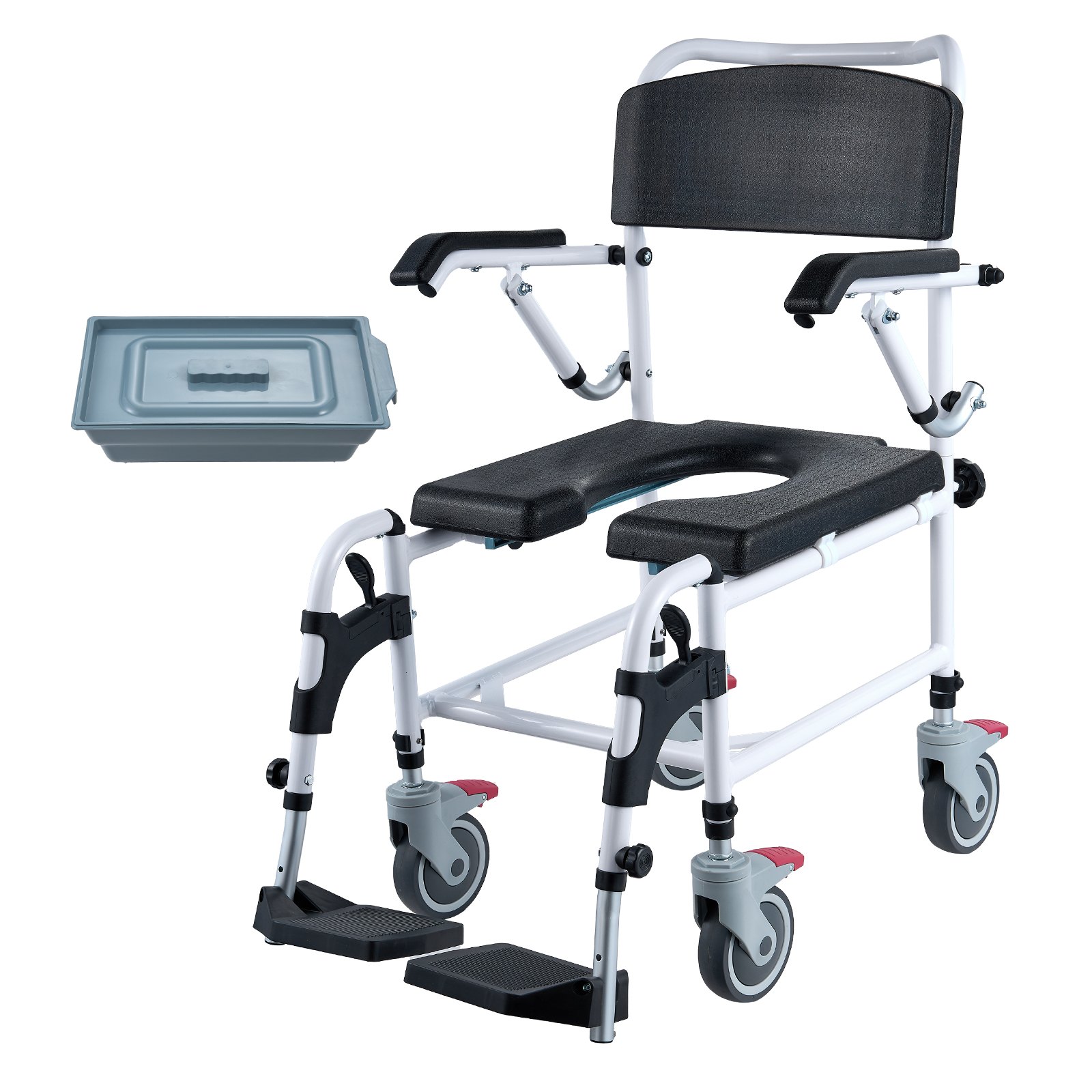 VEVOR Shower Commode Wheelchair with 4 Lockable Wheels, Footrests, Flip ...