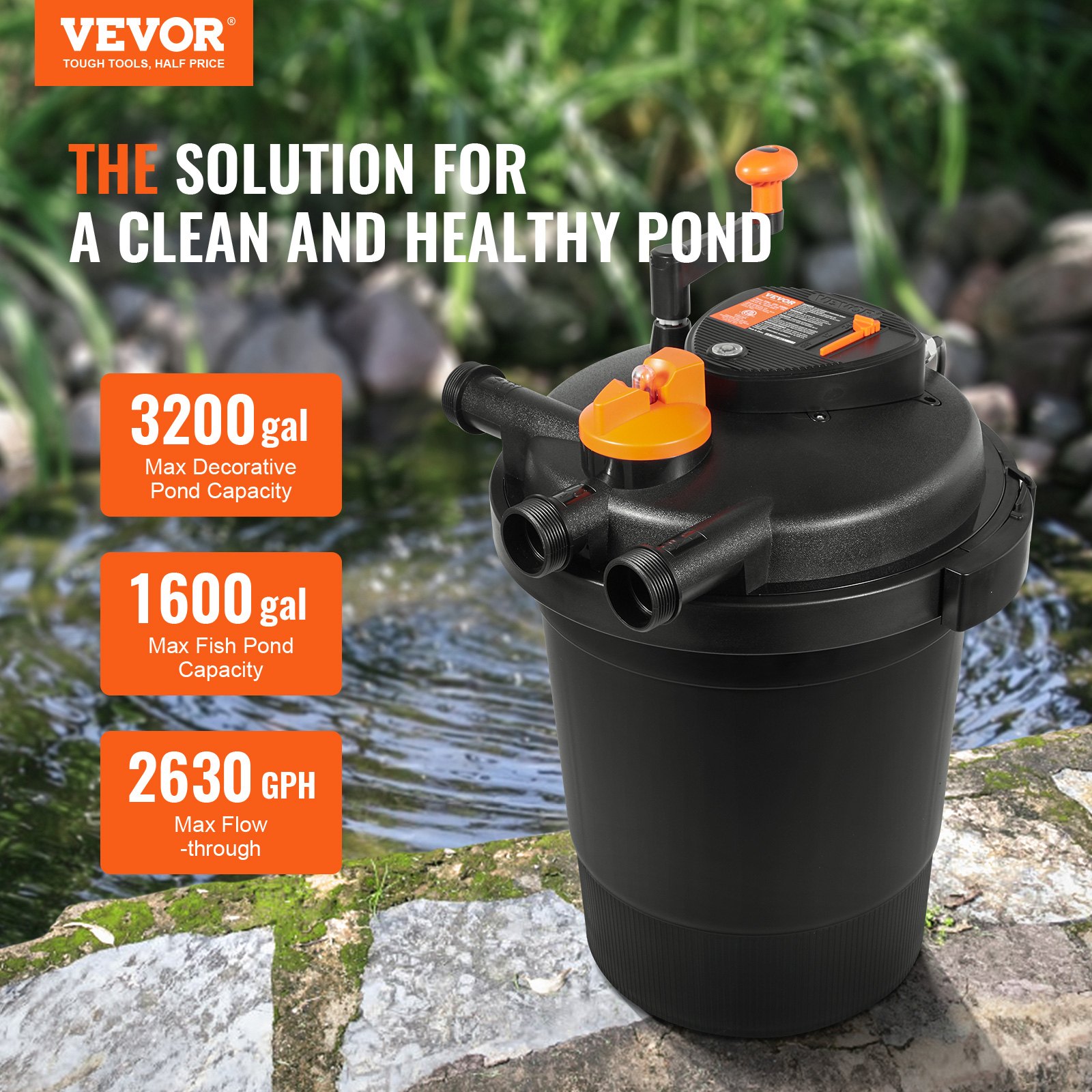 VEVOR Bio Pressure Pond Filter, Up to 3200 Gallons, with 13W UV-C Light ...