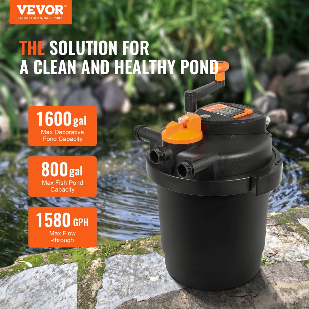 VEVOR Bio Pressure Pond Filter, Up to 1600 Gallons, with 13W UV-C Light ...