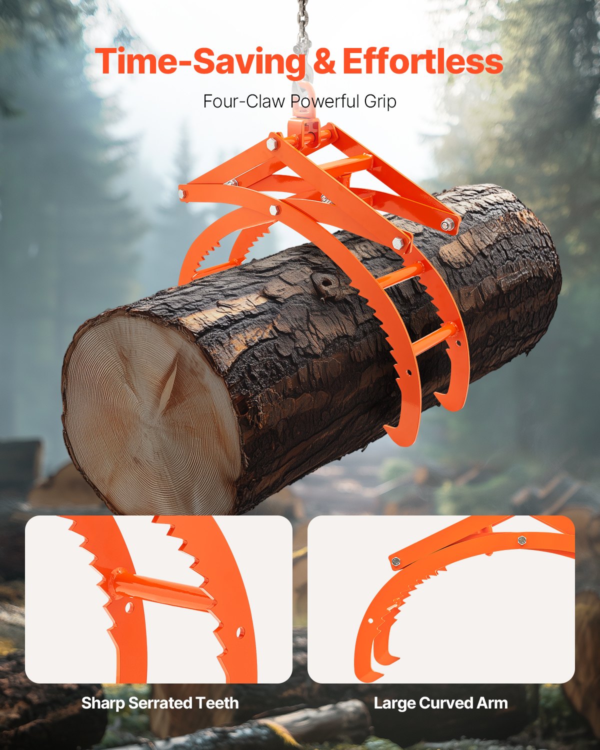 32in Log Lifting Tongs 4 Claw Timber Heavy Duty Steel Log Grapple ...