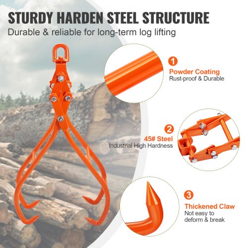 VEVOR Timber Claw Hook, 36 inch 4 Claw Log Grapple for Logging Tongs ...