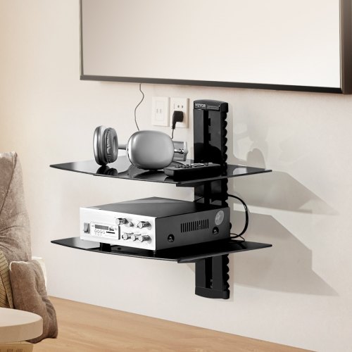 VEVOR 2 Tiers Wall Mounted AV Media Stand Adjustable Floating Projector ...