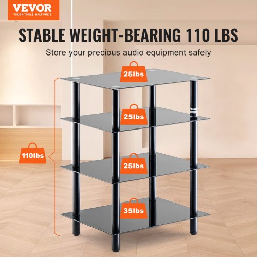 VEVOR 4-Tier AV Media Stand Strengthened Tempered Glass Audio-Video ...