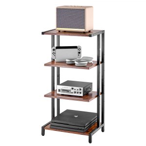 VEVOR 4-Tier AV Media Stand Height-Adjustable Wooden Audio-Video Media ...
