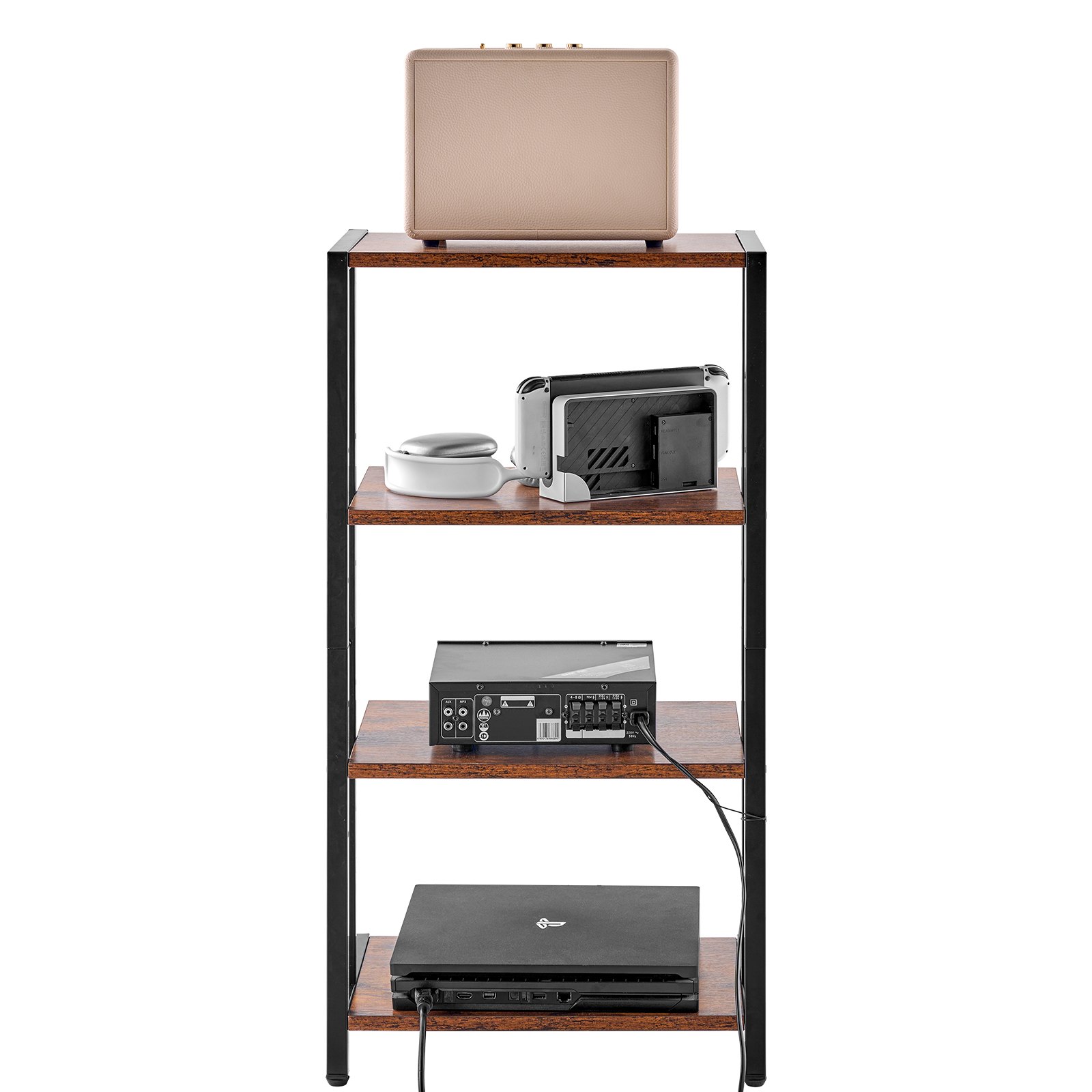 VEVOR 4-Tier AV Media Stand Height-Adjustable Wooden Audio-Video Media ...