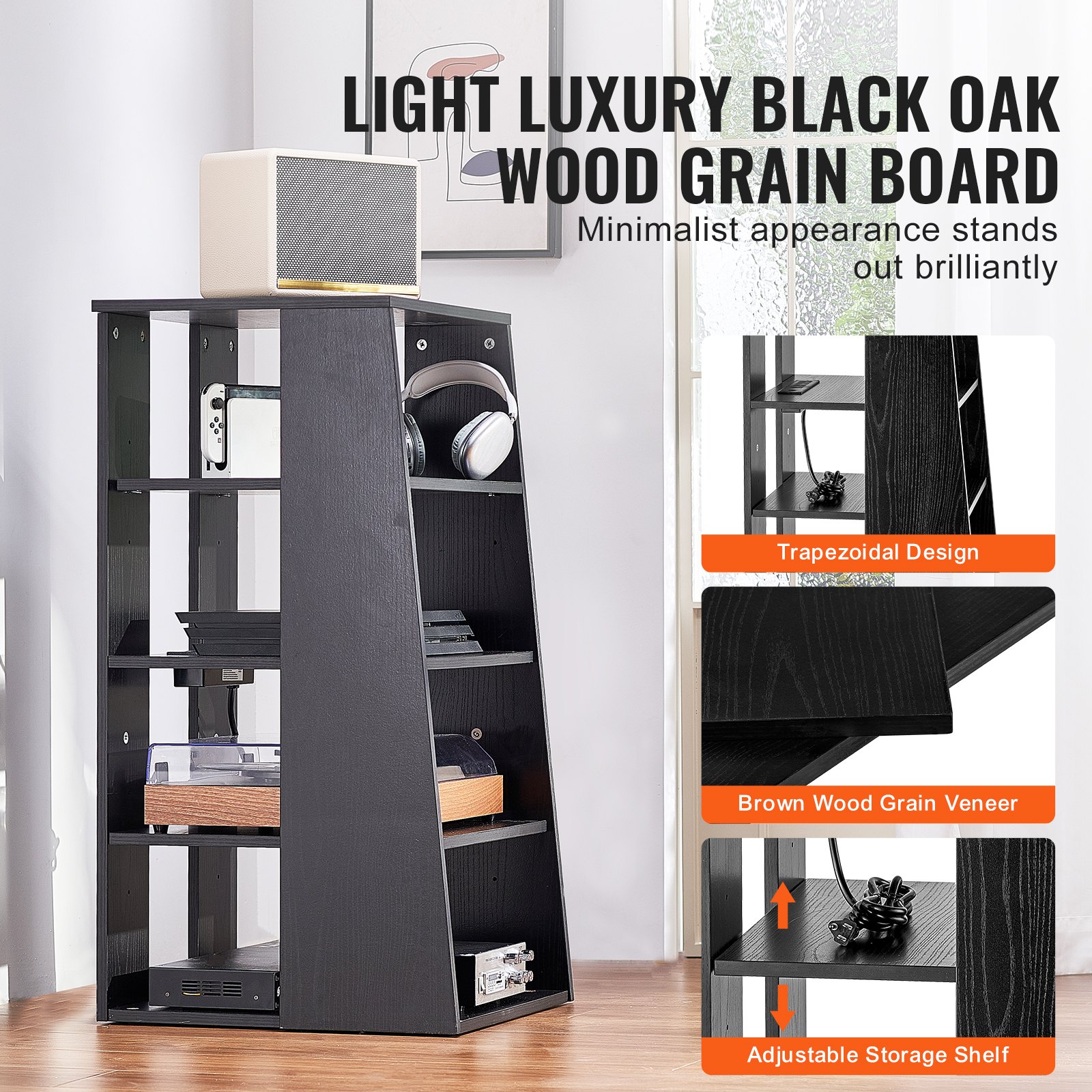 VEVOR 5-Tier AV Media Stand, Wooden Audio-Video Media Stand for DVD ...