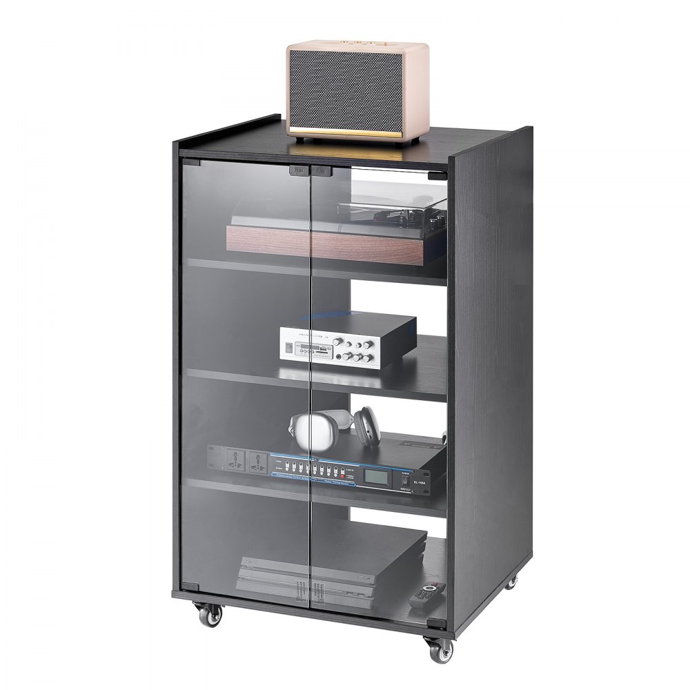 VEVOR 5-Tier AV Media Stand with Wheels Wooden Audio-Video Media Stand ...