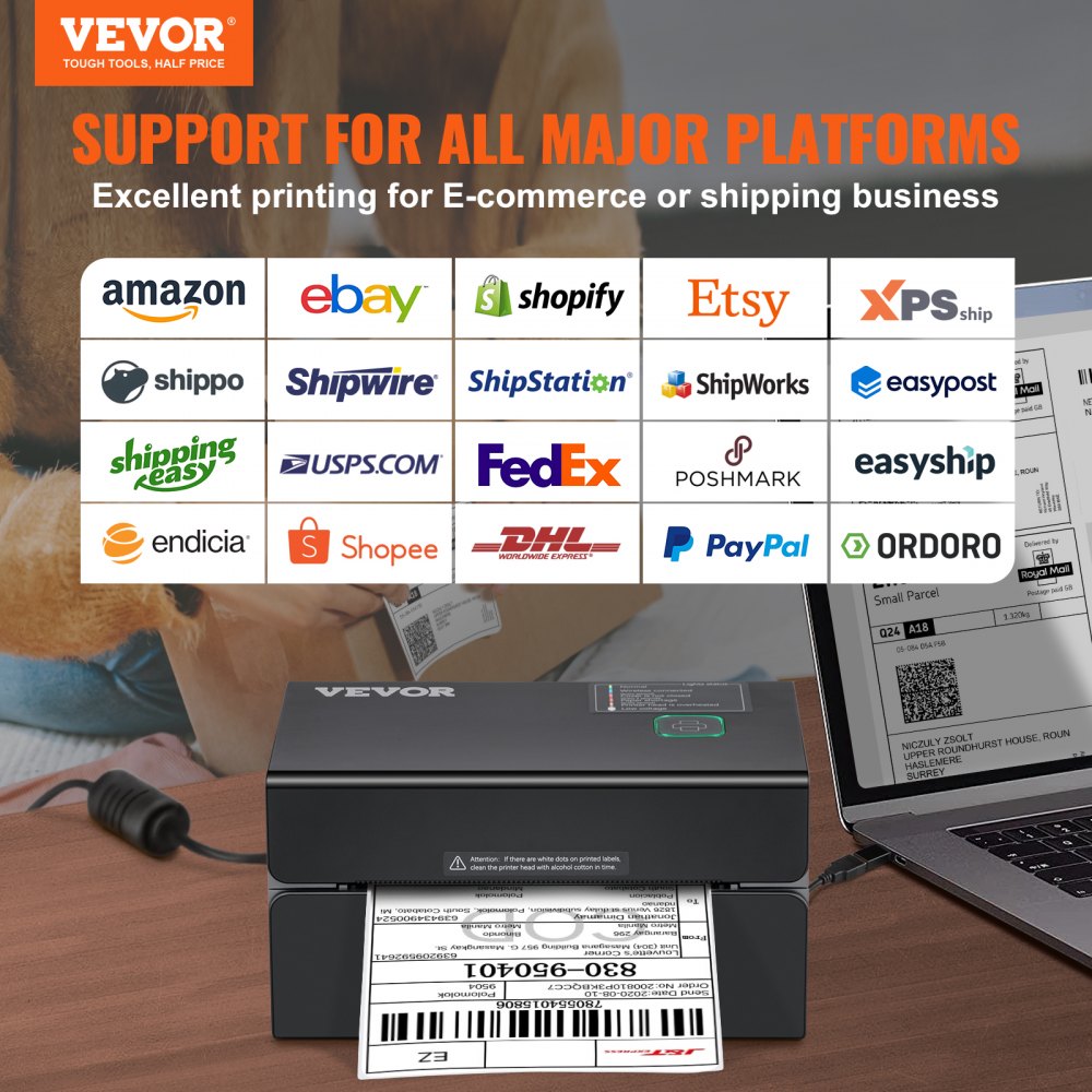 VEVOR 300DPI Bluetooth Thermal Label Printer w/Auto Recognition & Rohm ...