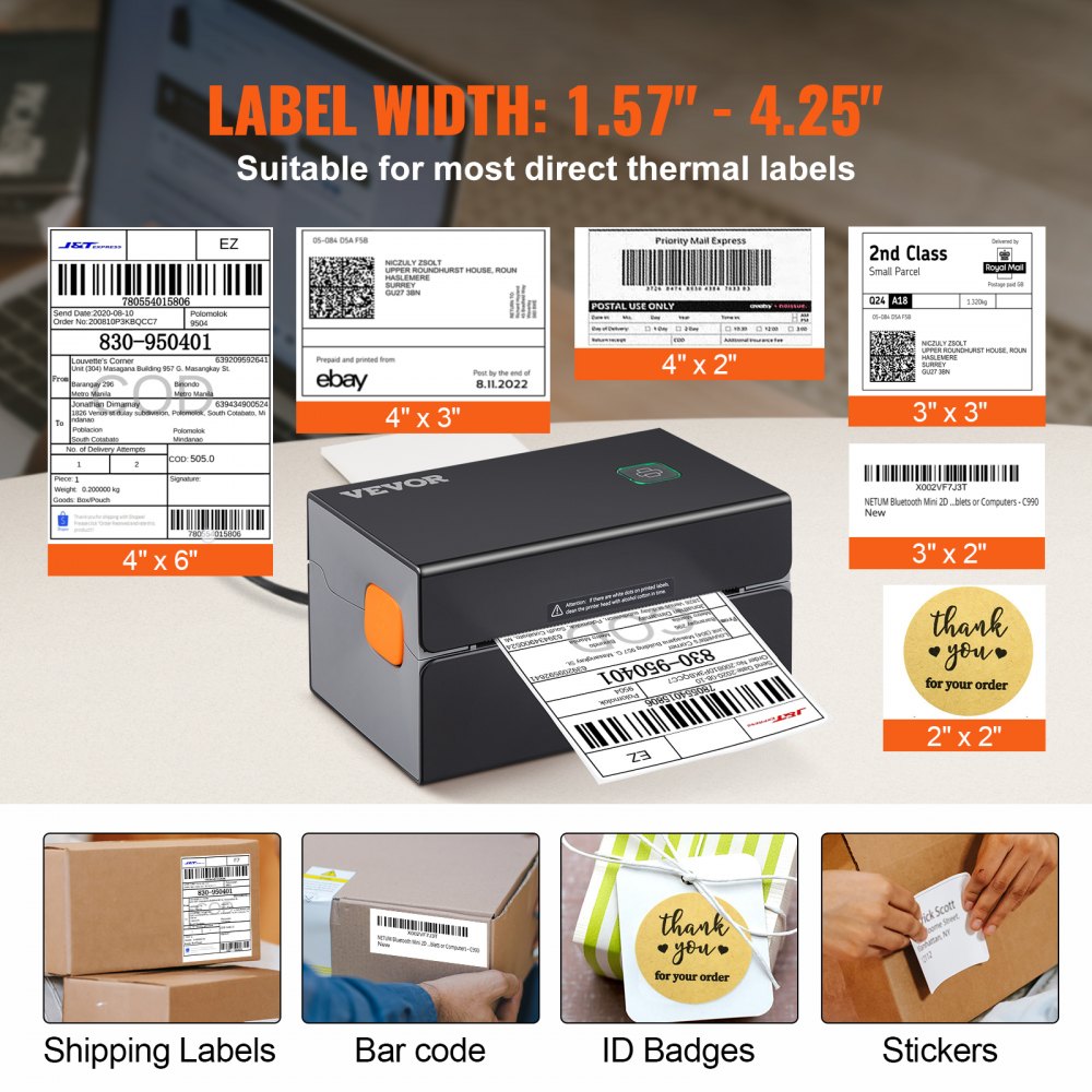 VEVOR 300DPI Bluetooth Thermal Label Printer w/Auto Recognition & Rohm ...