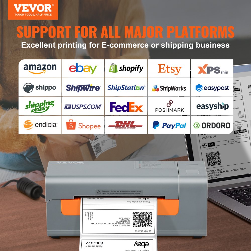 VEVOR Bluetooth Thermal Label Printer, Wireless Shipping Label Printer ...