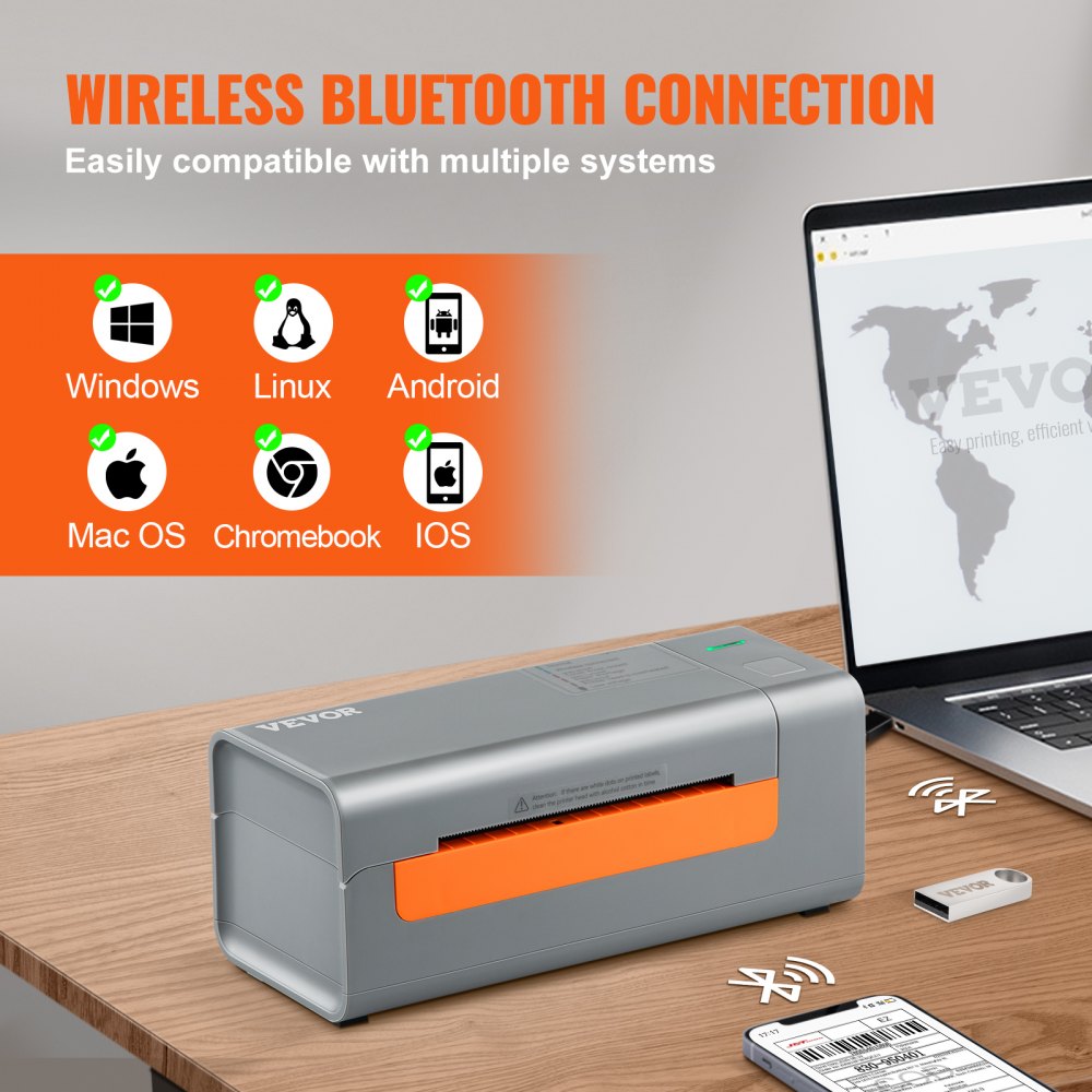 VEVOR Bluetooth Thermal Label Printer, Wireless Shipping Label Printer ...