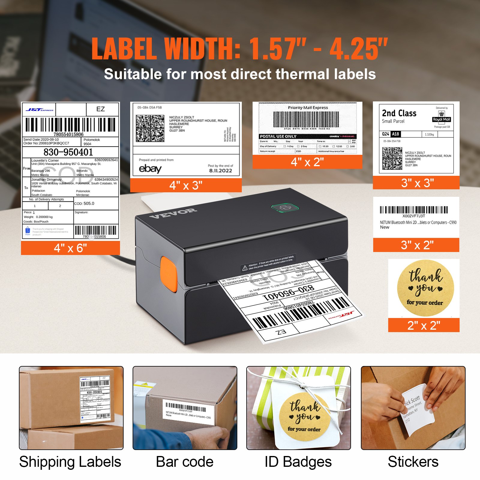 VEVOR Thermal Shipping Label Printer 4X6 300DPI via USB for Amazon eBay ...