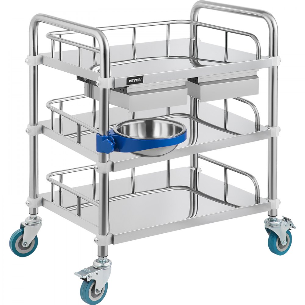 VEVOR Lab Cart 3 Layers Double Drawers Medical Cart with Wheels 1 ...