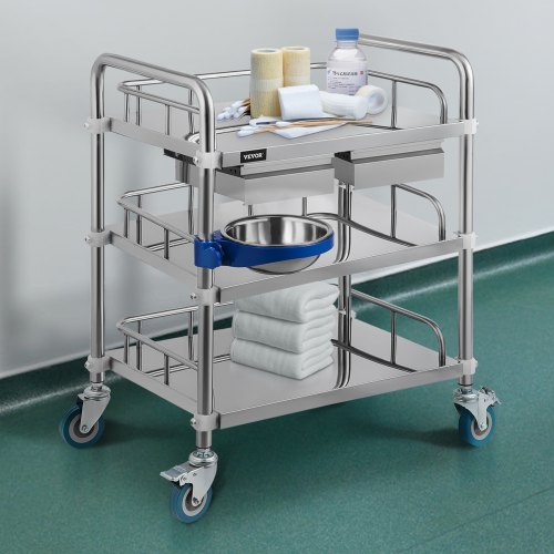 VEVOR Lab Cart 3 Layers Double Drawers Medical Cart with Wheels 1 ...
