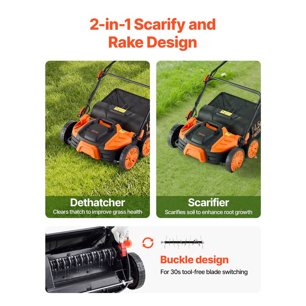 VEVOR Electric Dethatcher and Scarifier – 16", 15A, 2-in-1