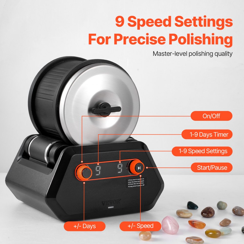 Rock Tumbler Kit 4 lbs Rock Polisher 9 Speeds 9-Day Timer with Grits ...